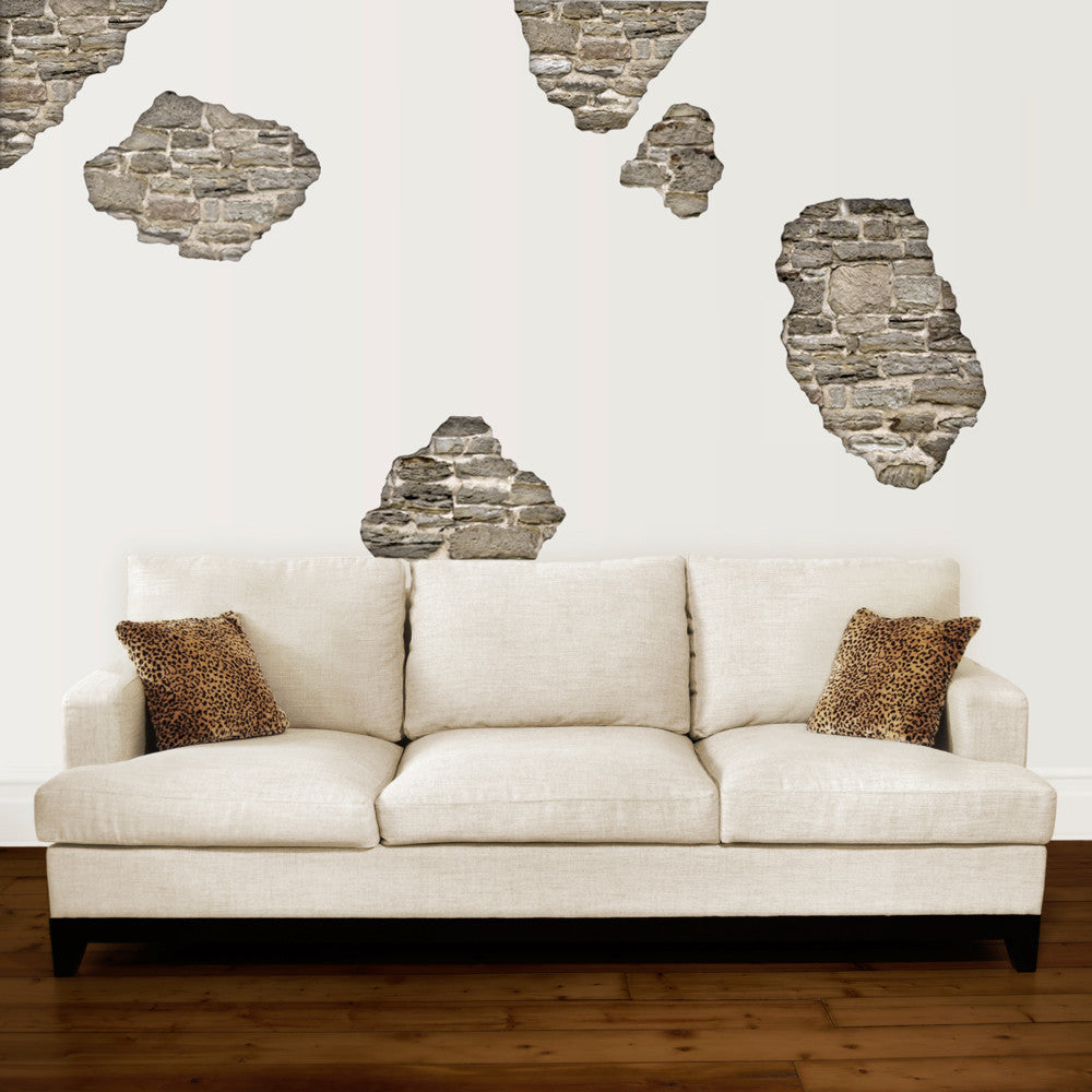 Rustic Faux Stone Breakaway Wall Decals, Eco Friendly Removable and Re