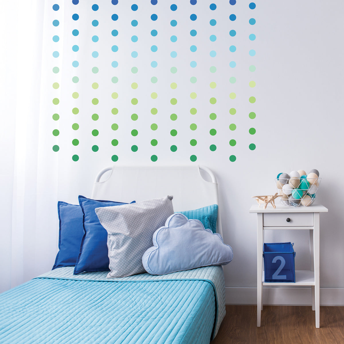 Mini 2" Ombre Blue Green Polka Dot Wall Decals, Reusable