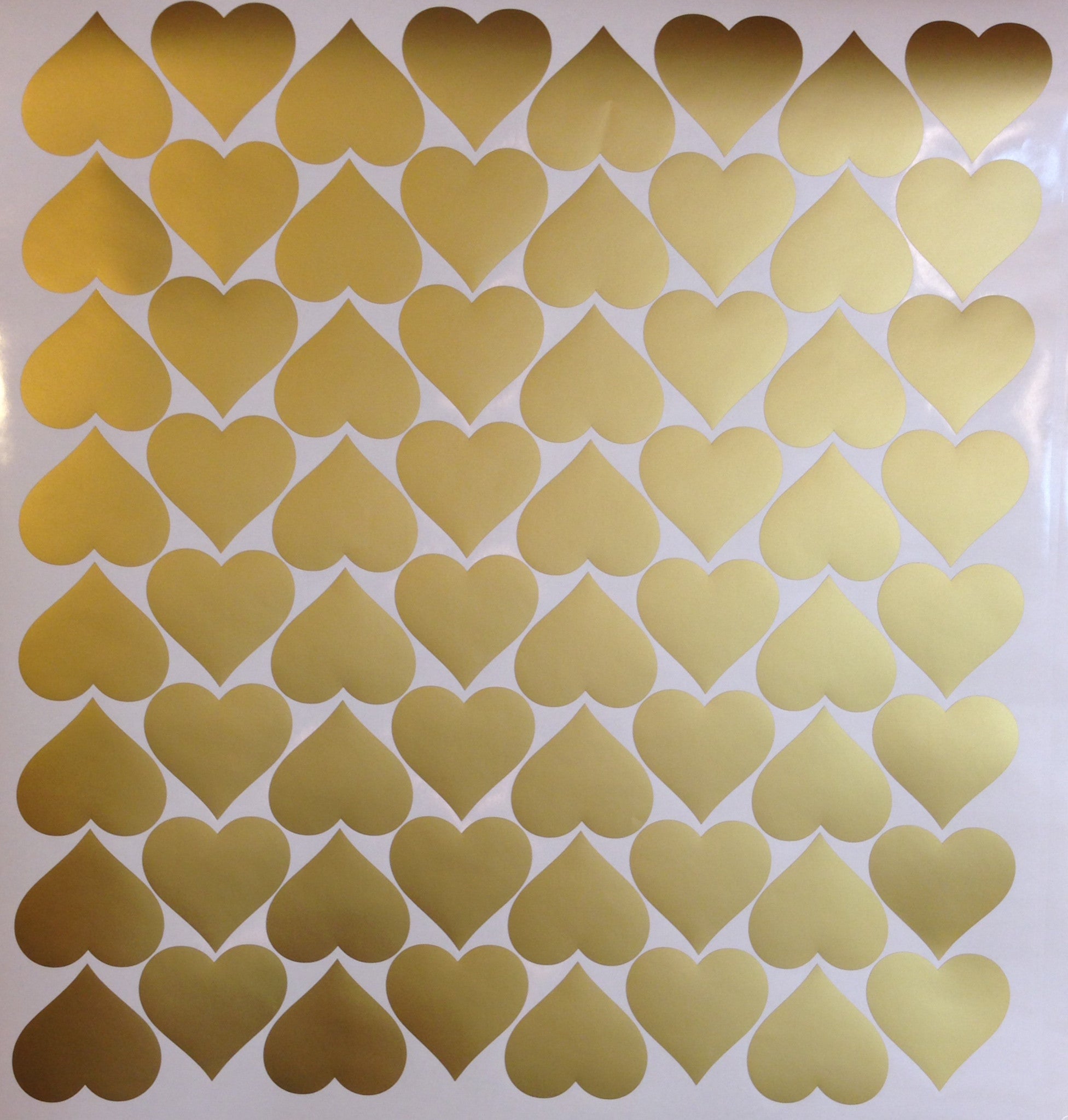 64 Gold or Silver Metallic Heart Vinyl Wall Decals, Heart Wall Sticker