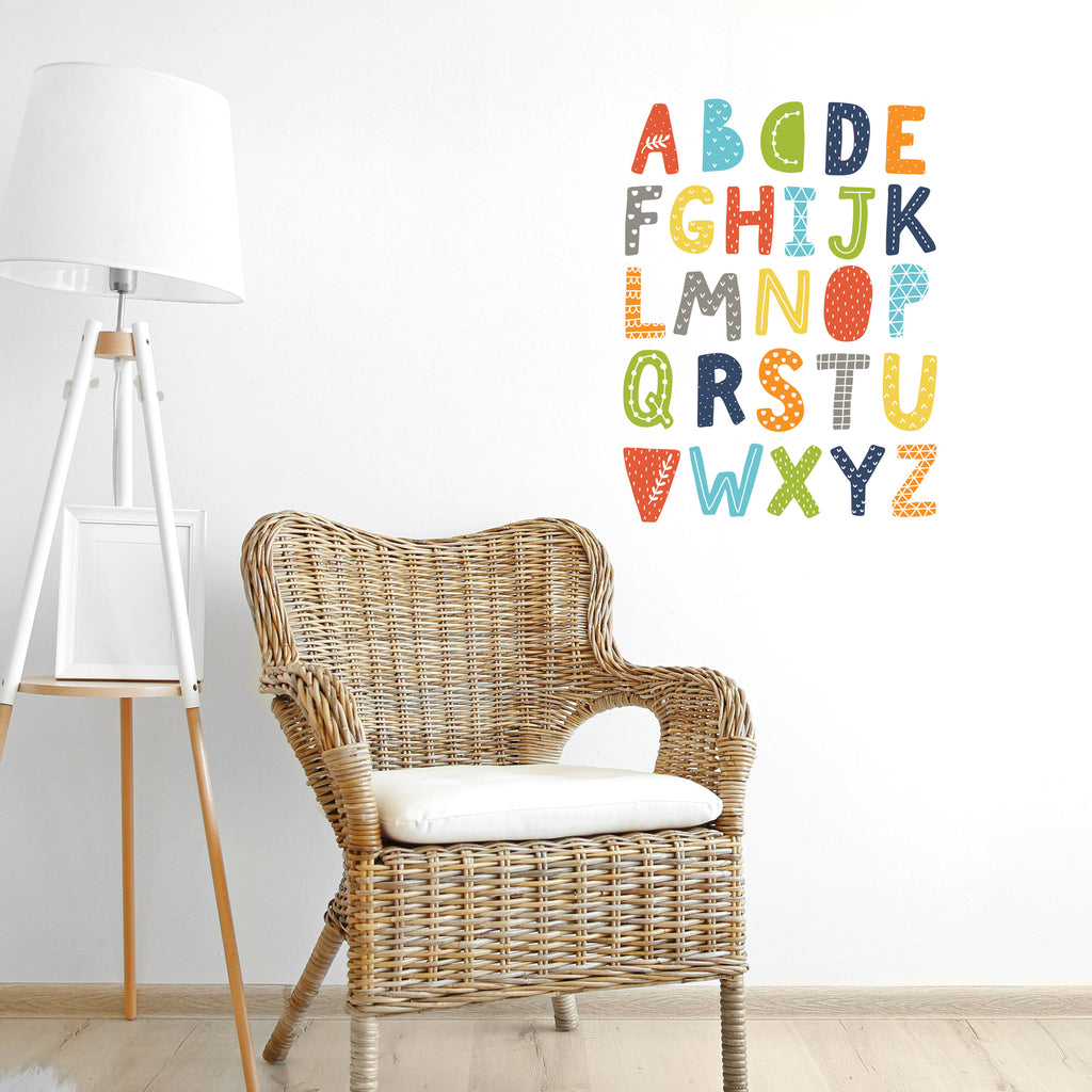 Alphabet Decals, Scandinavian Design Decals, ABC's, Navy Orange Teal A
