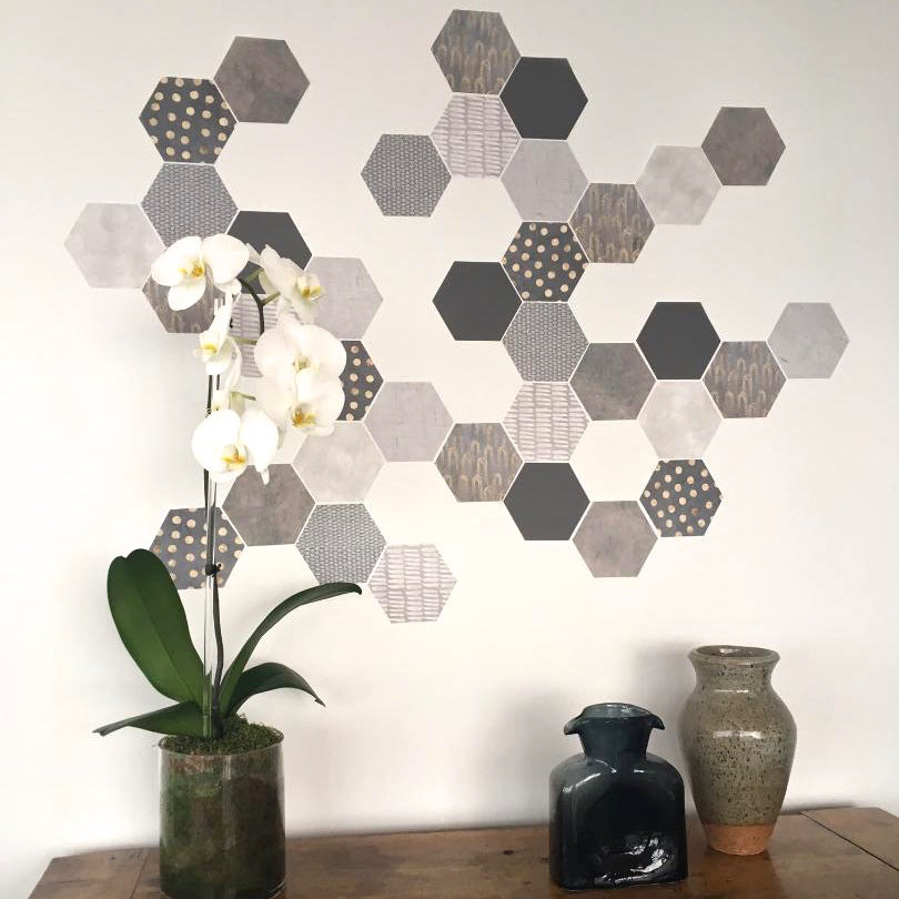 Hexagon Wall Decals, 36 Mod Textured Hexagon Decals, Honeycomb Wall St
